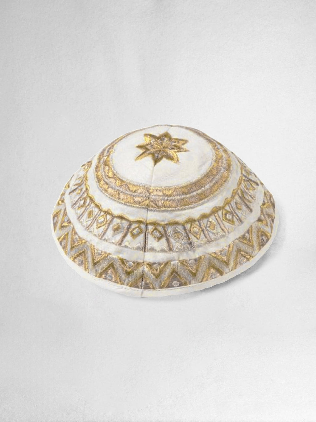 Kippah - Embroidered, gold on white, Emanuel